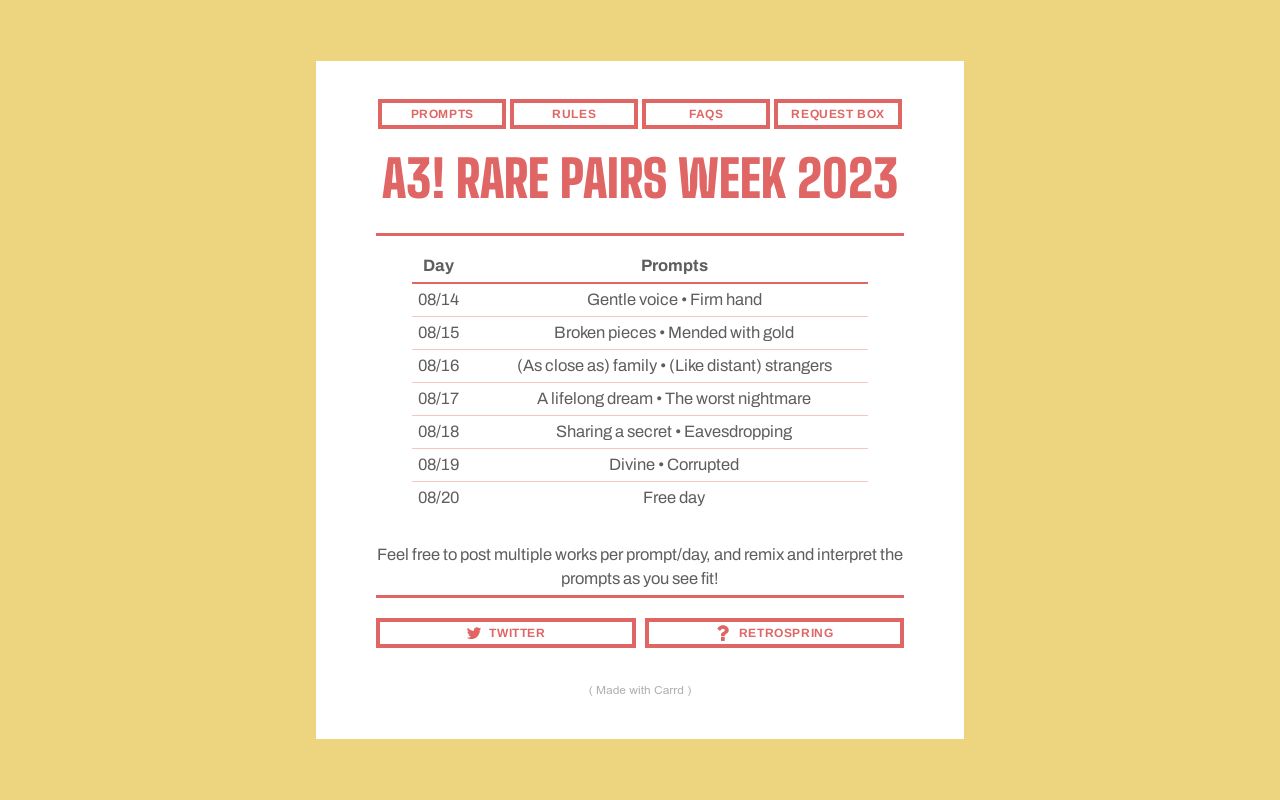 A3! Rare Pairs Week 2023